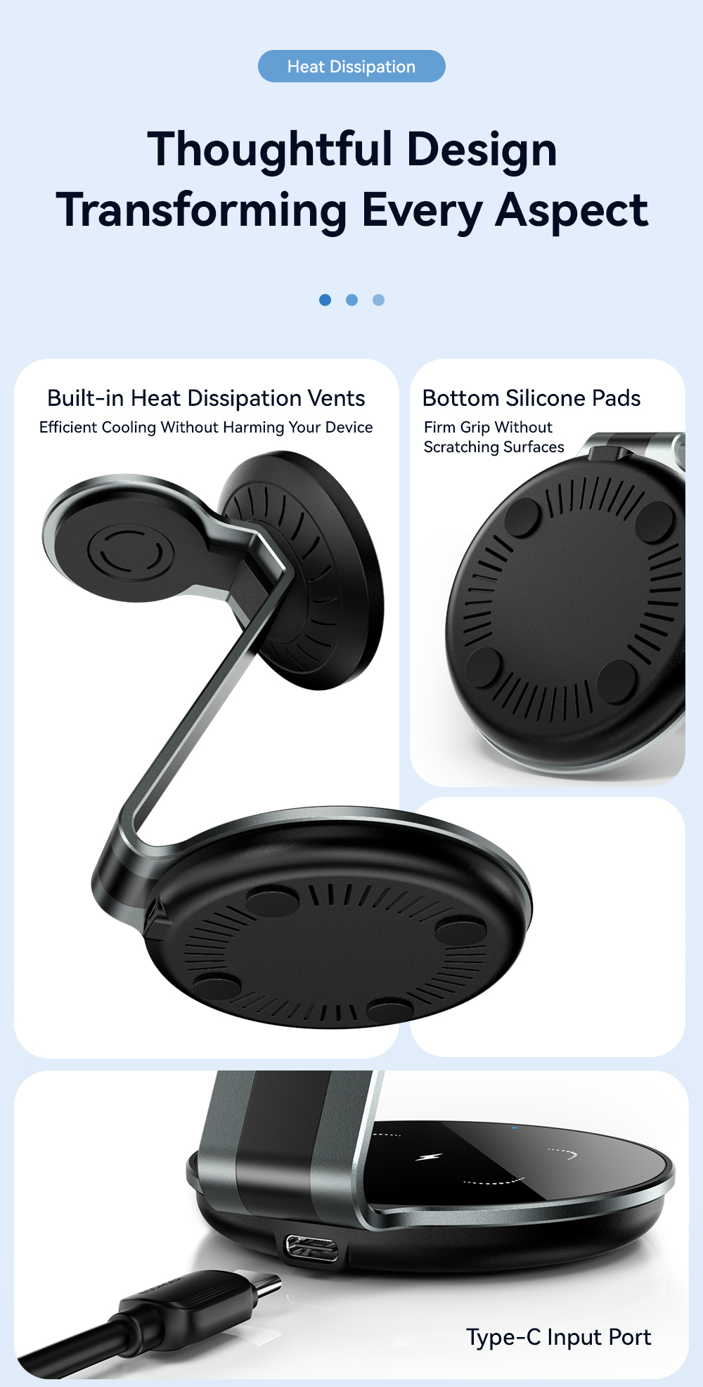 ESSAGER 15W 3-in-1 aluminum alloy desktop magnetic wireless charger ...