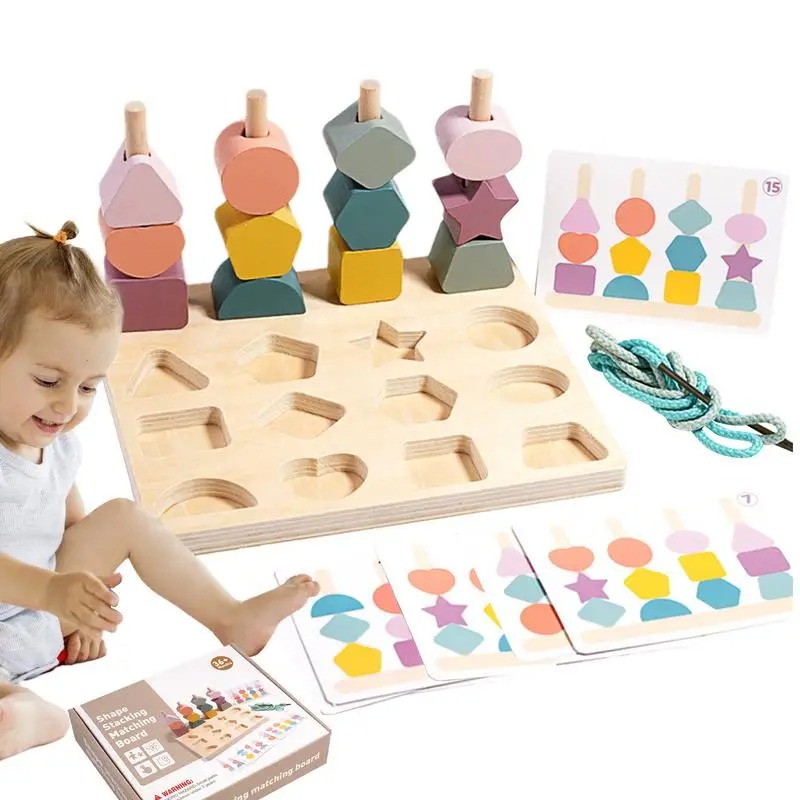 Kids Color Shape Matching Toys Montessori Wooden Puzzle Game Fine Motor ...