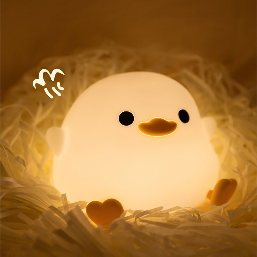 Cute Bean Duck LED Night Light Cartoon USB Rechargeable Silicone Lamp ...