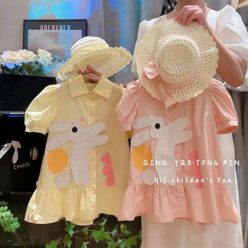 [1-7Y]Girl's Clothing Dress Tshirt Polo Dress 3D Rabbit Pink Dress ...