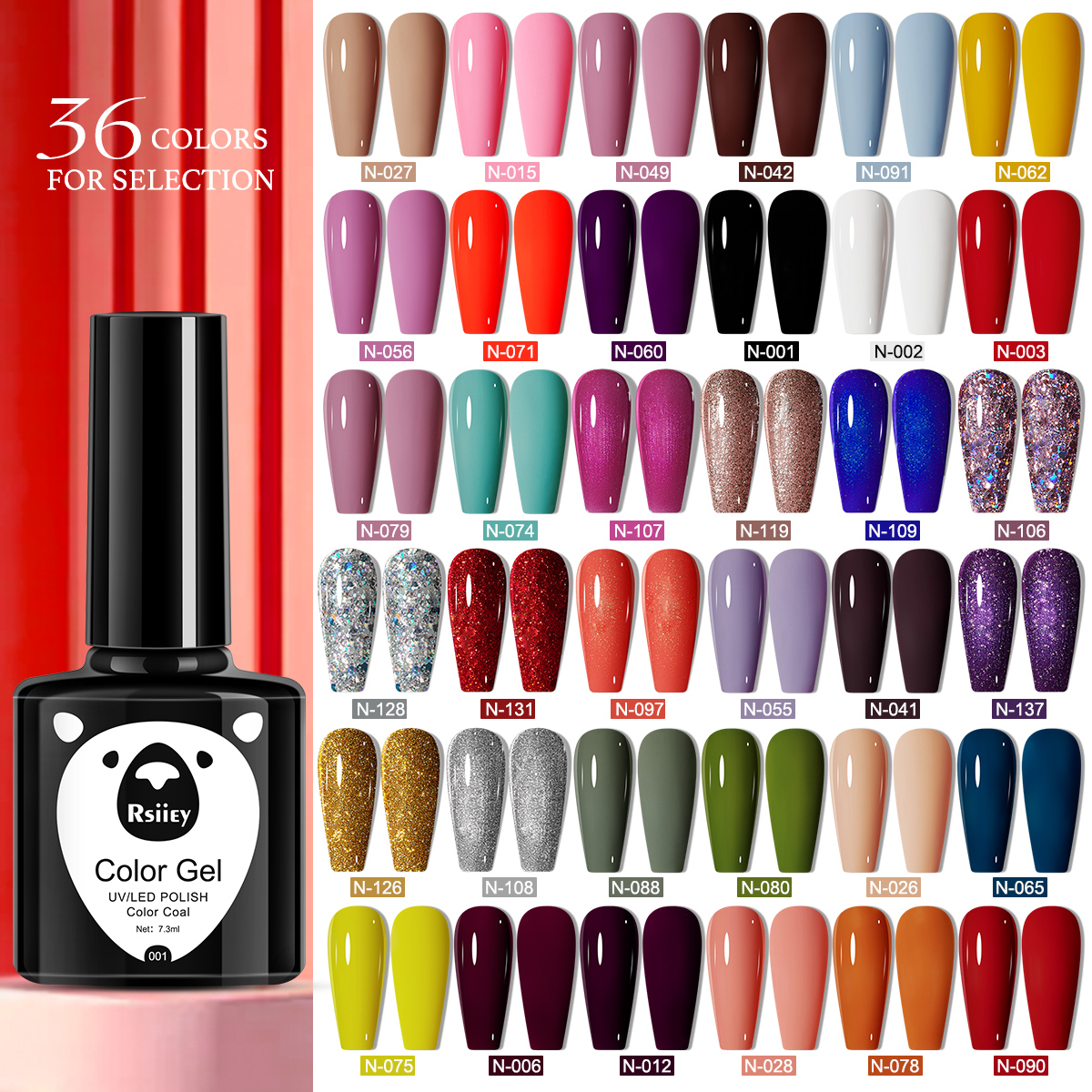 1Pc 7.3Ml Gel Nail Polish Starter Kit 36 Colors Black White Pink Green ...