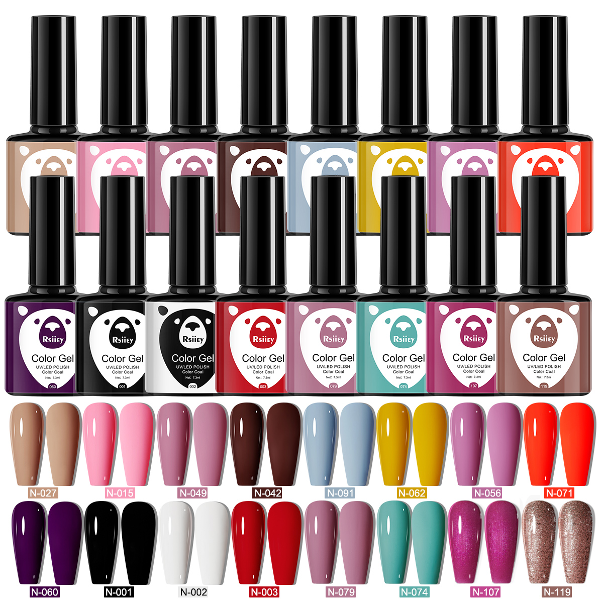 1Pc 7.3Ml Gel Nail Polish Starter Kit 36 Colors Black White Pink Green ...