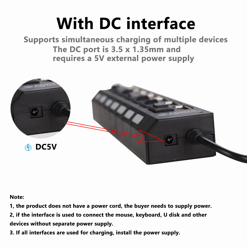 USB Hub Splitter Individual Switch Adapter Multi Powered ON OFF Charger ...