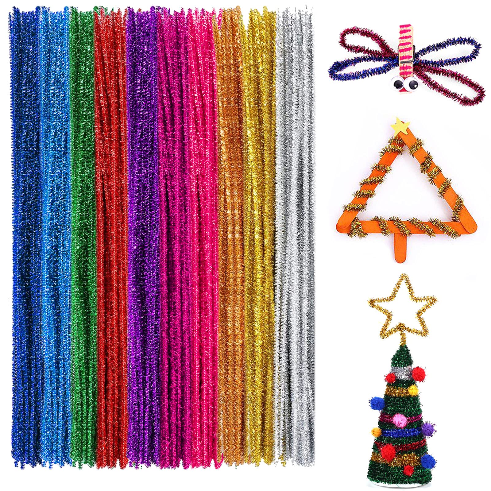 100 PCS Mix-Color Pipe Cleaners, Colorful Pipe Cleaners, Sparkle Pipe ...