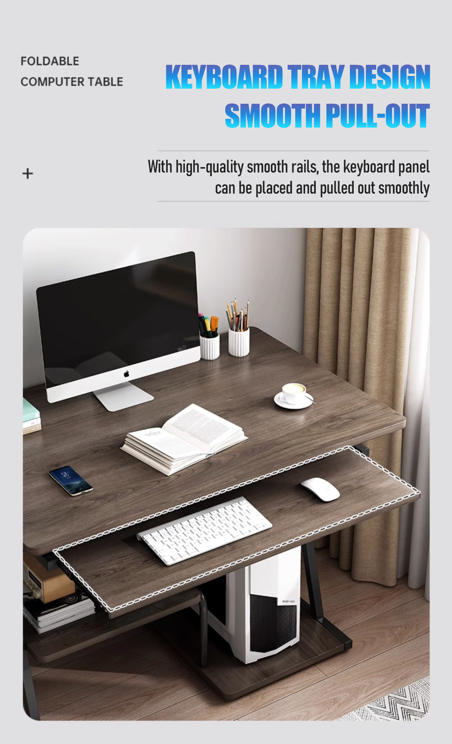 Computer study table with double bookshelf, rust-proof gaming table ...