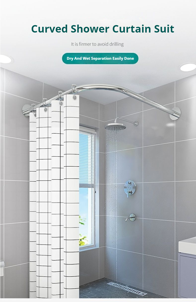 Shower Shower curtain pole track pole, L-shaped stainless steel curved ...