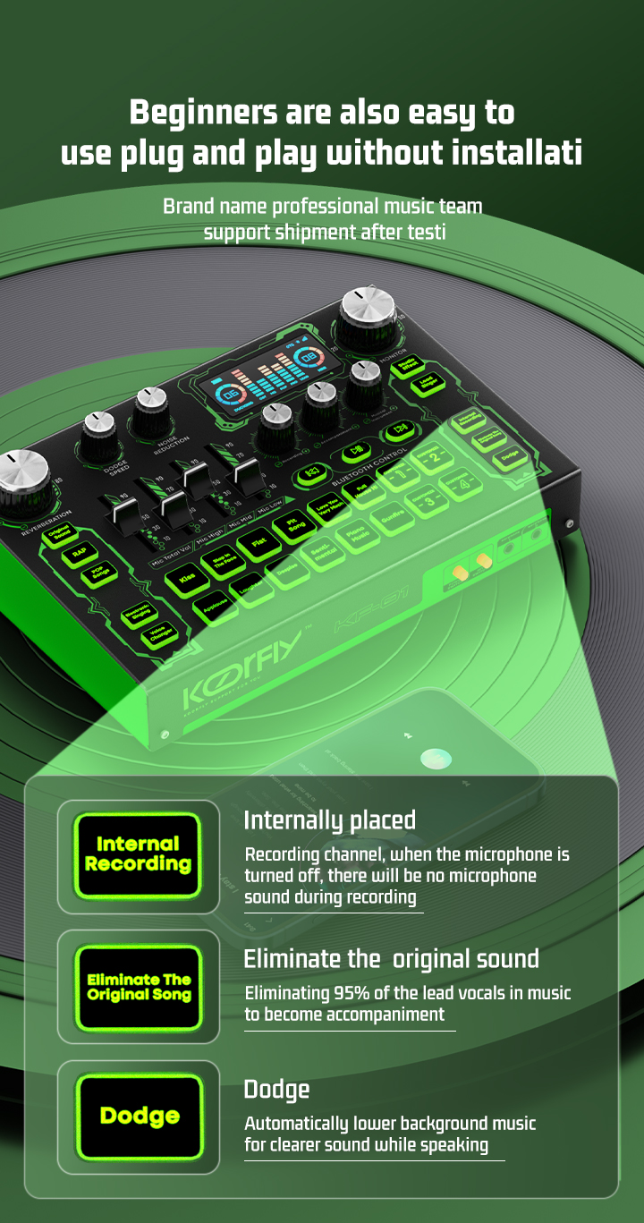 2025 KoorFly Sound Card KF01 Mixer Capacitance Microphone Set Eliminate ...
