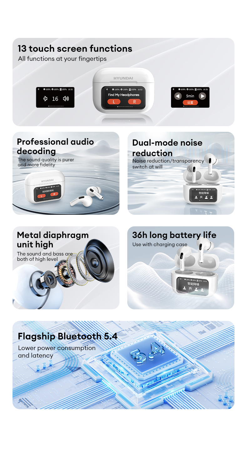 Hyundai HY-Y11 Bluetooth Earphone HIFI Stereo Smart Touch Dual Mode Noise Reduction Bluetooth 5. ...