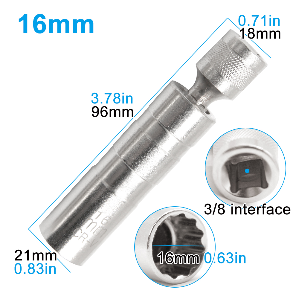 Car Repair Universal Joint 3/8 Drive Magnetic Flexible 14/16mm Spark ...