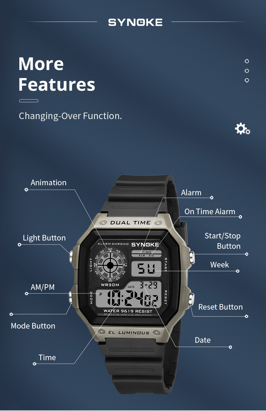 【Ready Stock】 SYNOKE Men's Watch Luxury Waterproof Classic Sports Relo ...