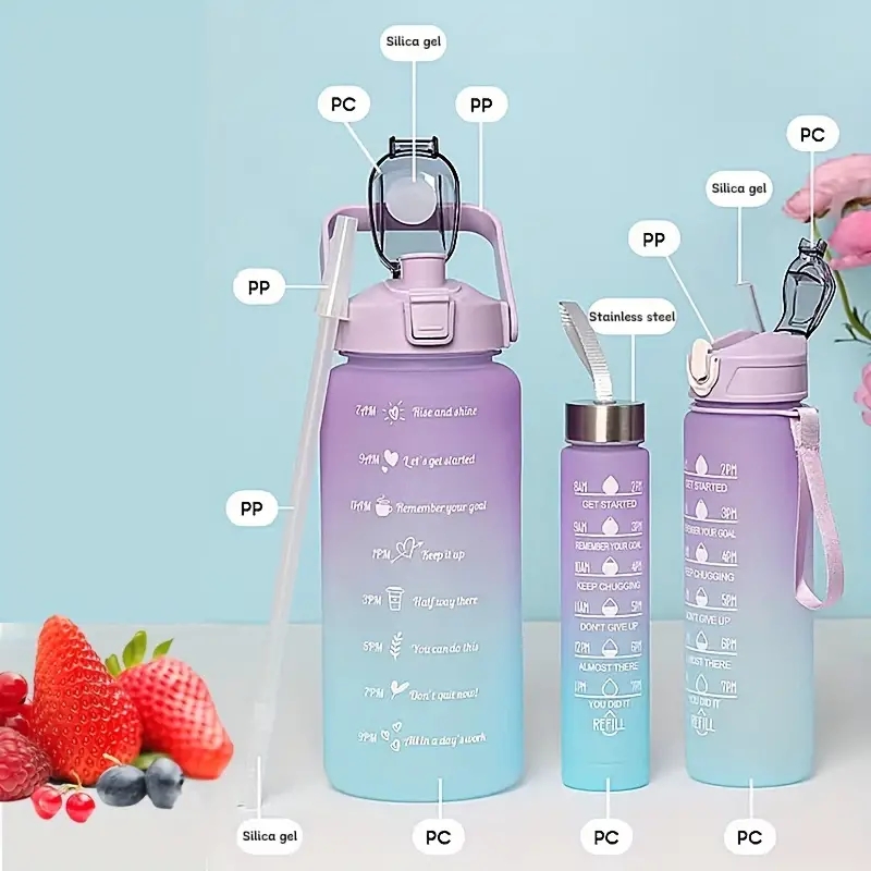 Gradient Color Motivational Bottles (1/3Pcs) – Large Capacity Sports ...