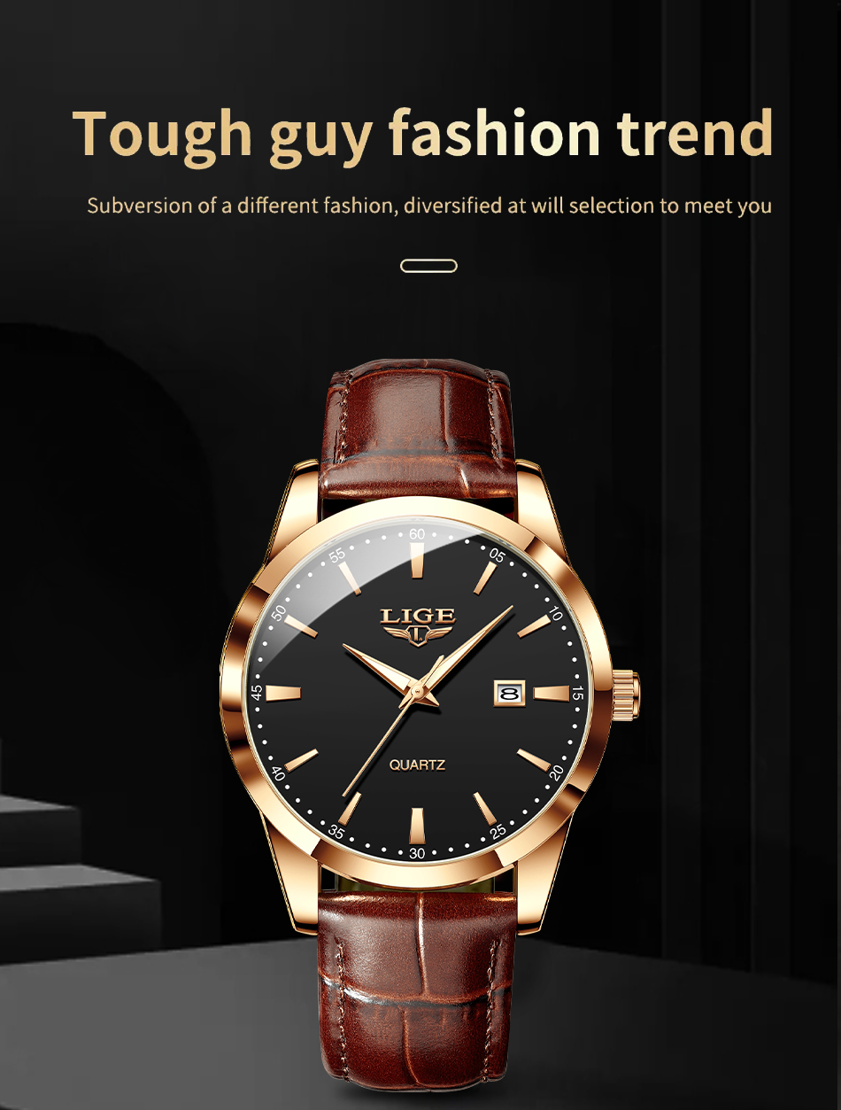 LIGE Original Watch Men Waterproof Analog Leather Luminous Quartz Date ...