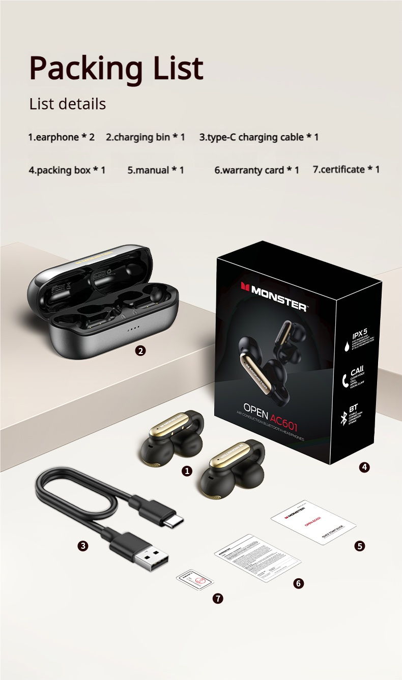 Monster Open Ear AC601 Noise-Cancelling Bluetooth Earphone Sport ...