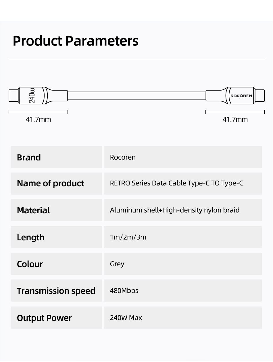 Rocoren 240W USB Type C To USB C Cable PD 3.1 100W 5A Fast Charging ...