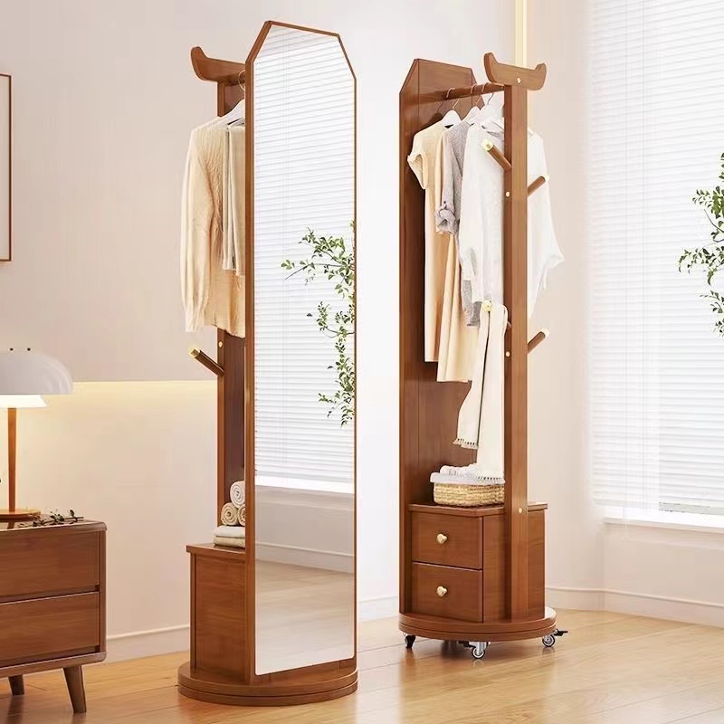 YIXIN Full body mirror rotatable solid wood floor mounted clothes ...