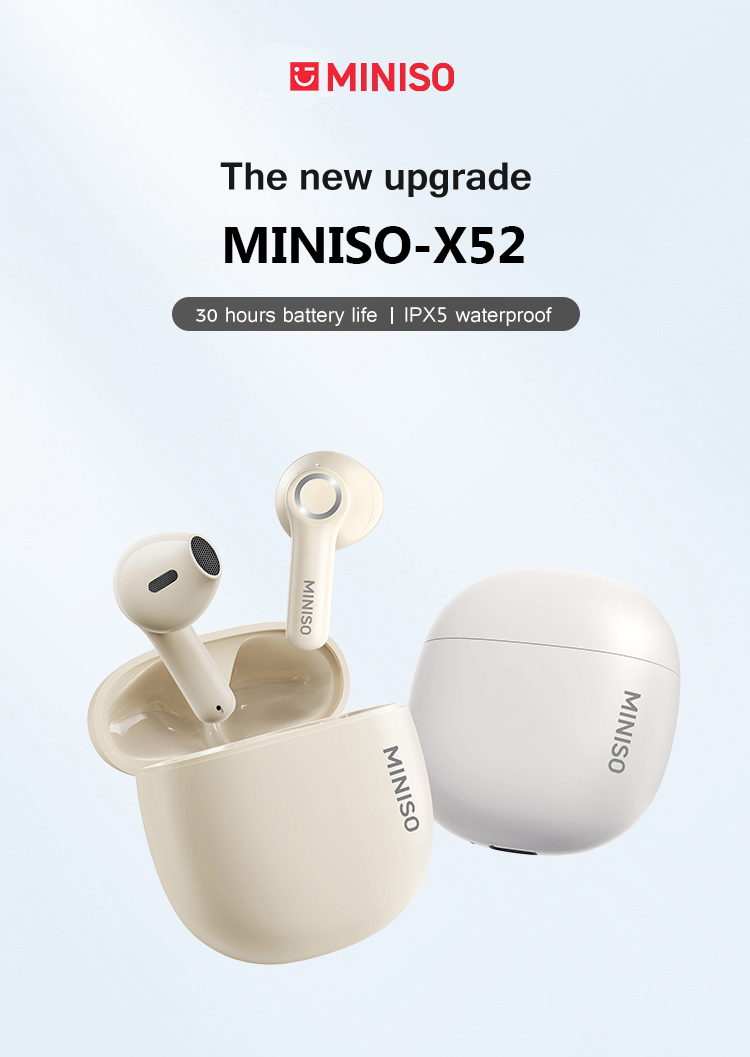 MINISO X52 TWS Wireless Earphone Bluetooth 5.4 Waterproof In-Ear HiFi ...