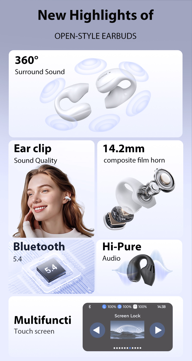 Miniso X29 OWS Wireless Bluetooth 5.4 Earphone with Touch Control LED ...