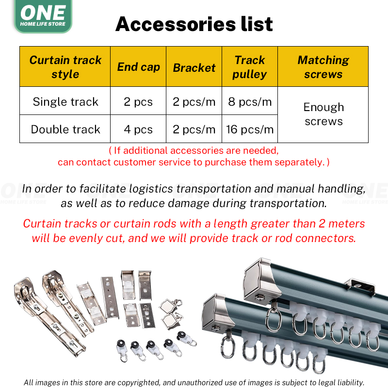 Curtain track straight track slide rail with accessories curtain rod ...