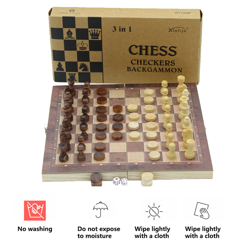 【Ship in 12h】5 Size Wooden Chess Set 3-in-1 Foldable Board Chess ...
