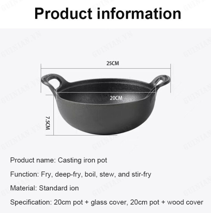 Cast iron ingot pot uncoated binaural stew pot soup pot thickened small ...