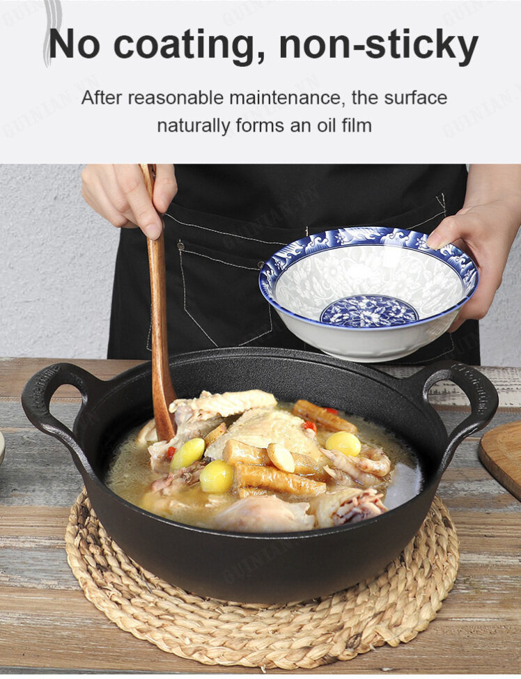 Cast iron ingot pot uncoated binaural stew pot soup pot thickened small ...