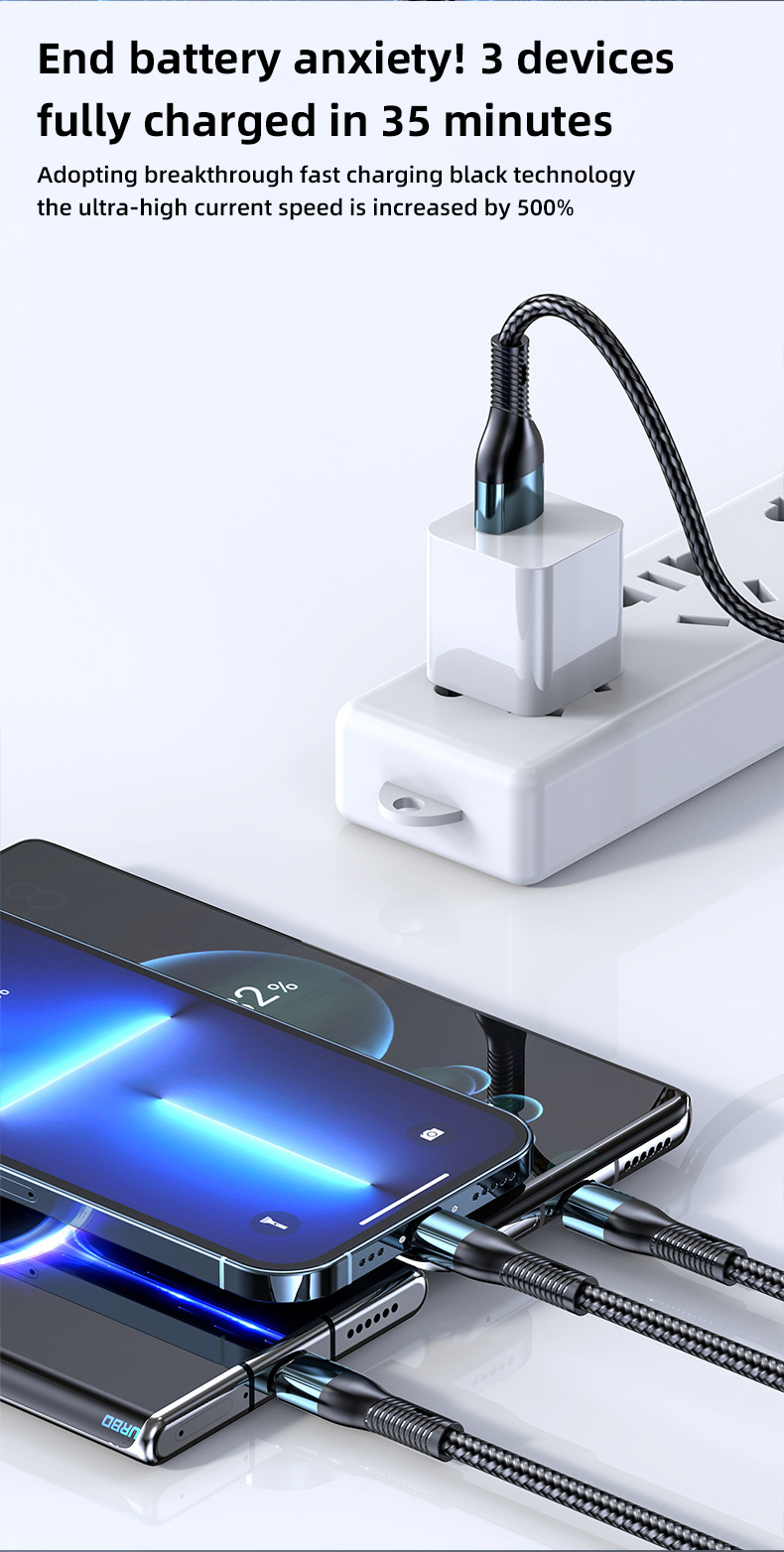 3-in-1 Multi Charging Cable,Fast Charger Cord Transmission TypeC USB ...