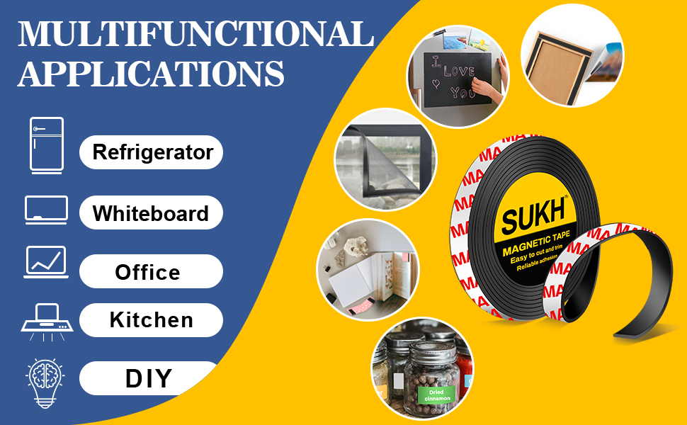 3M Magnetic Strip Tape Rolls - 10m*1cm Strong Magnet Tape with 3m ...