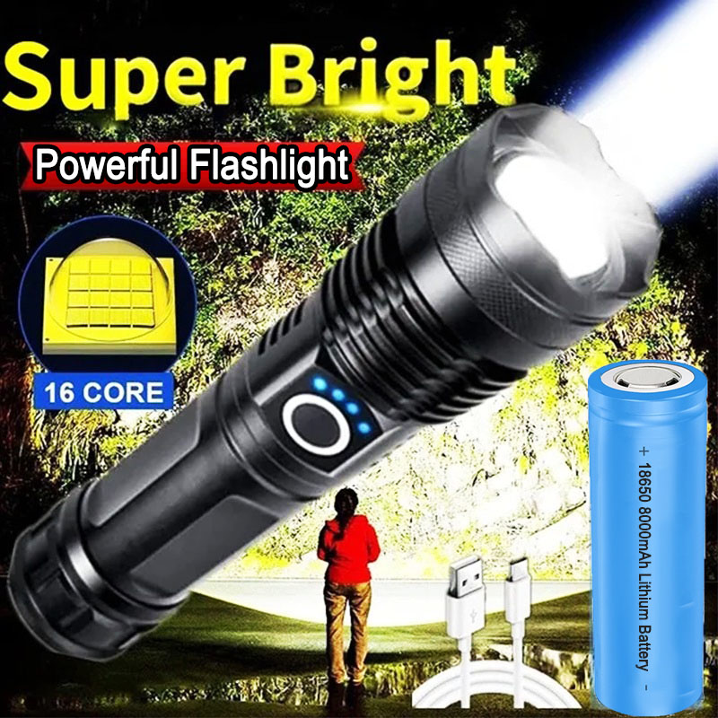 99000 Lumens Ultra Bright Torchlight Zoomable USB Torch Light LED Light Flashlight Waterproof Camping Light Shopee Singapore