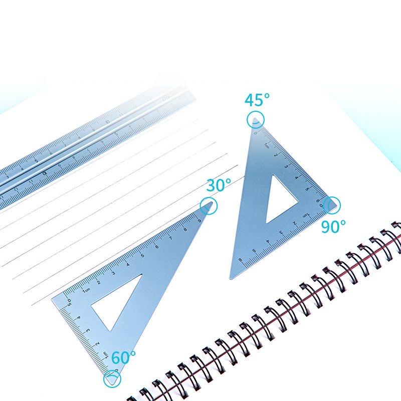 4 In 1 Metal Ruler Triangle Protractor Multifunctional Straight Rulers ...