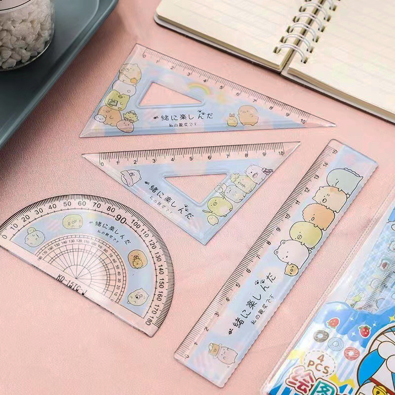 4pcs/set Kawaii Cartoon Straight Triangle Ruler Protractor Drawing ...