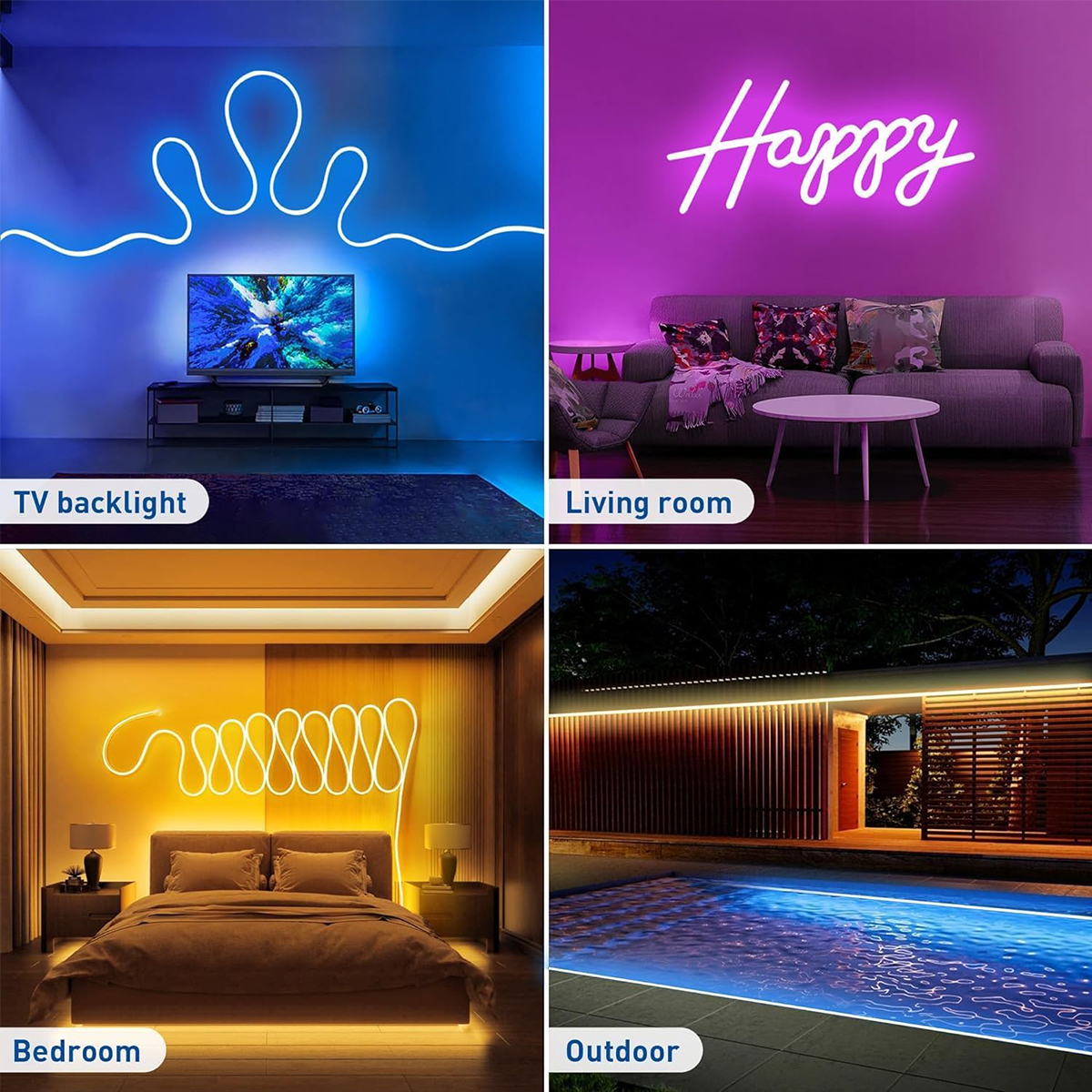 Neon Music Sync IP65 Waterproof Flexible LED Rope Light 24 Keys Remote ...