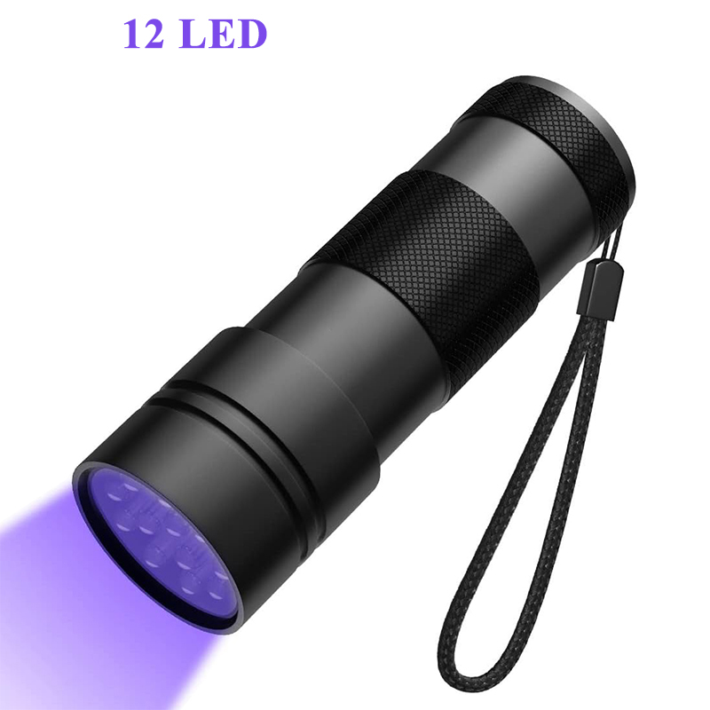 9LED/12LED/51LED UV Flashlight with Battery 395nm Ultraviolet Black ...