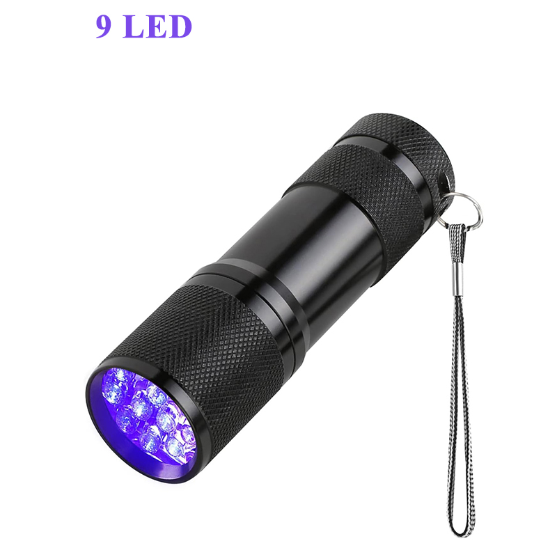 9LED/12LED/51LED UV Flashlight with Battery 395nm Ultraviolet Black ...