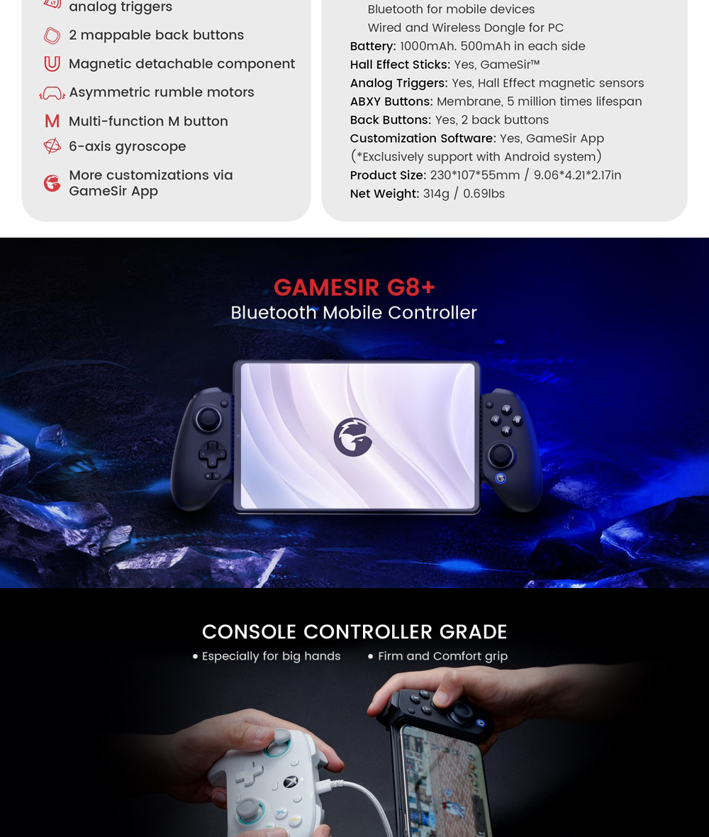 GameSir G8+/G8/X2s/X5 Lite Bluetooth version/X2s Galileo Type C Gamepad ...