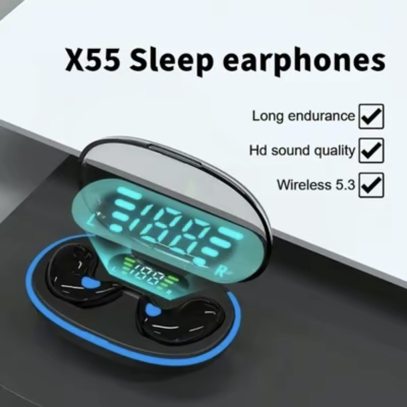 X55 Earphones Wireless Bluetooth Headphones TWS Invisible-Sleep In-Ear ...