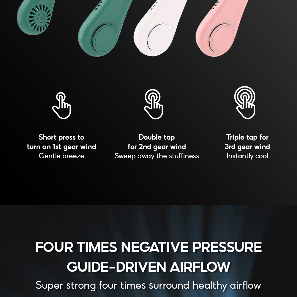 SG STOCK Neck Fan Portable Leafless Cooling 3 Speeds Mute Strong Wind ...