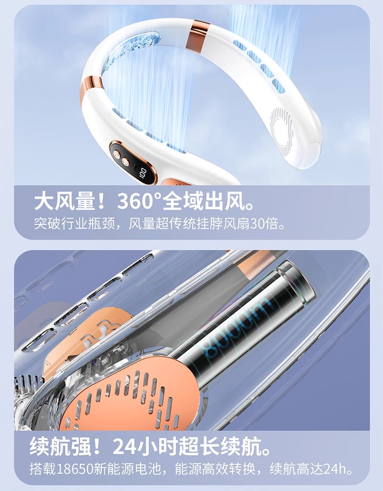 SG STOCK portable fan neck fan fan 3-speed silent strong wind Mini ...