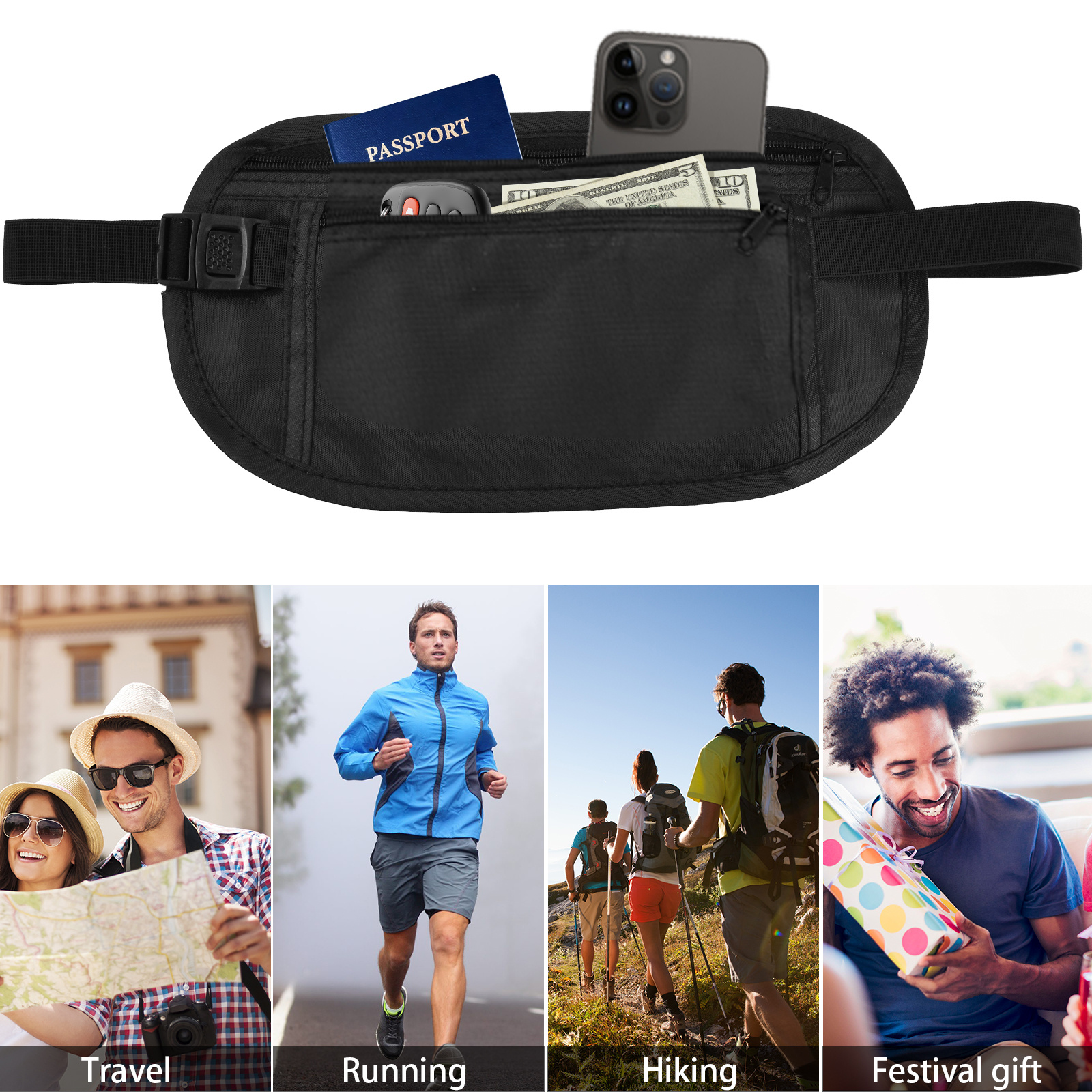 Invisible Travel Waist Packs Pouch for Passport Money Belt Bag Hidden ...