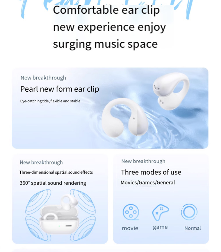 SoundPEATS PearlClip Bluetooth Headset air-bone conduction ear wireless ...