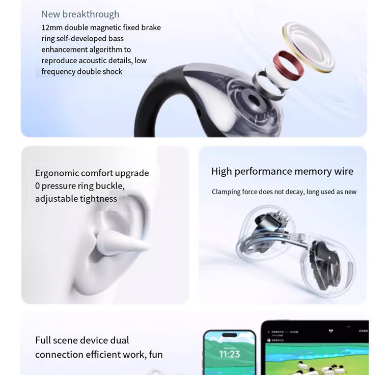 SoundPEATS PearlClip Bluetooth Headset air-bone conduction ear wireless ...