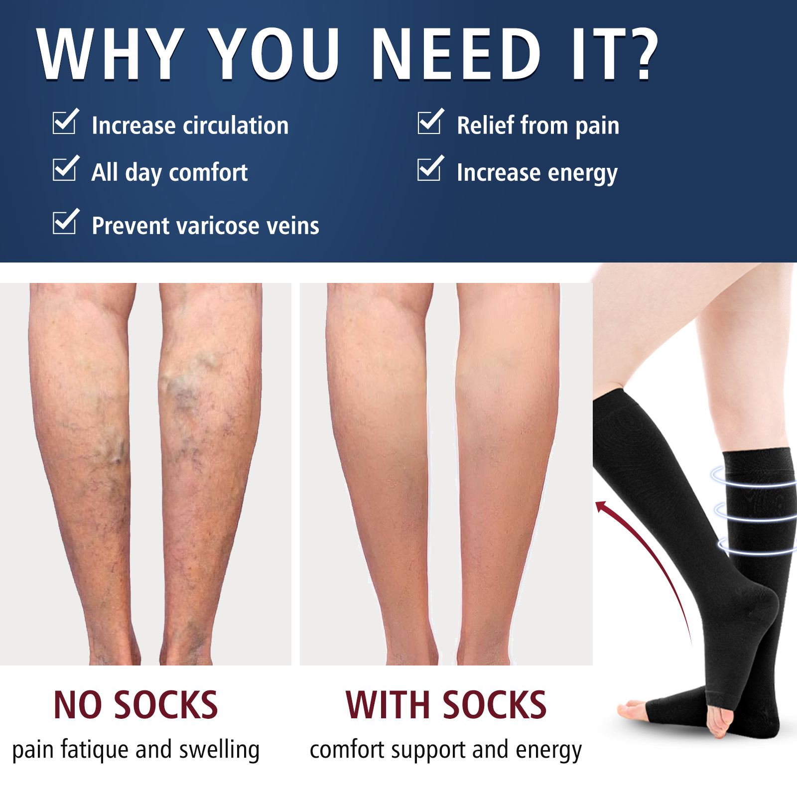 Cofoe Medical Compression Stockings Varicose Veins Socks Prevent Calf ...