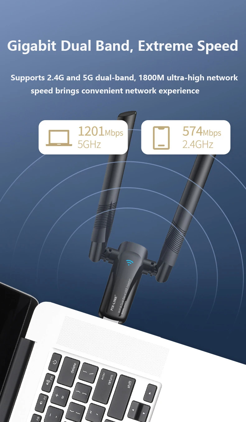 1800Mbps WiFi 6 USB Adapter 5G/2.4GHz USB3.0 Wi-fi Dongle Wireless 802 ...