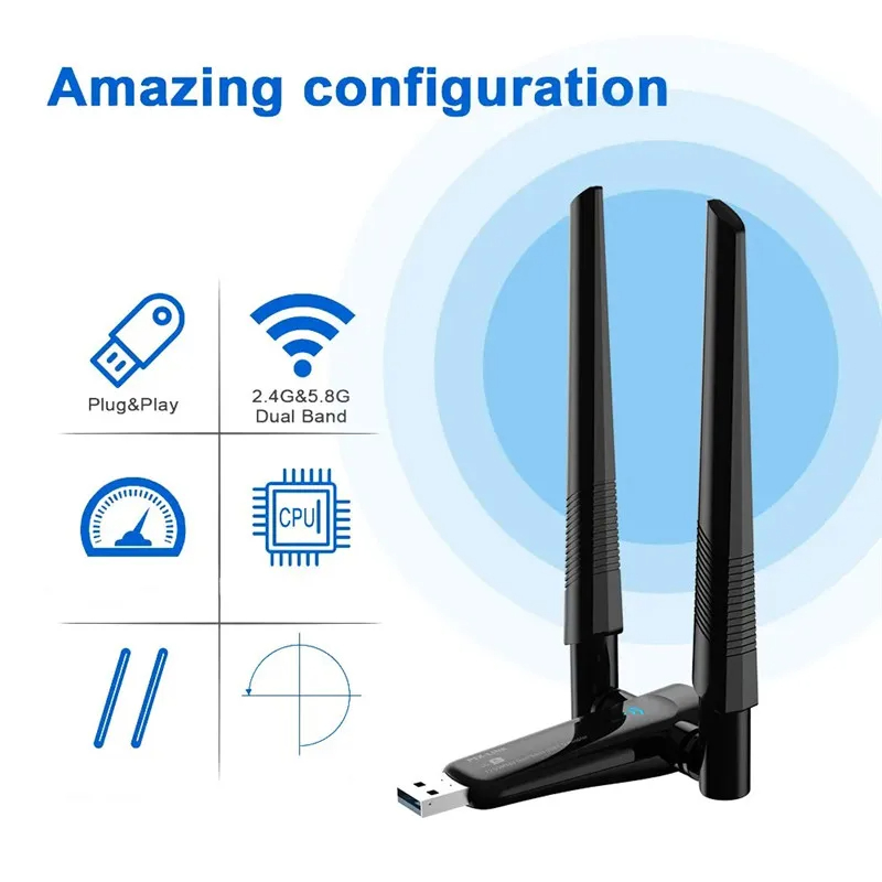 1800Mbps WiFi 6 USB Adapter 5G/2.4GHz USB3.0 Wi-fi Dongle Wireless 802.11ax Network Card High ...