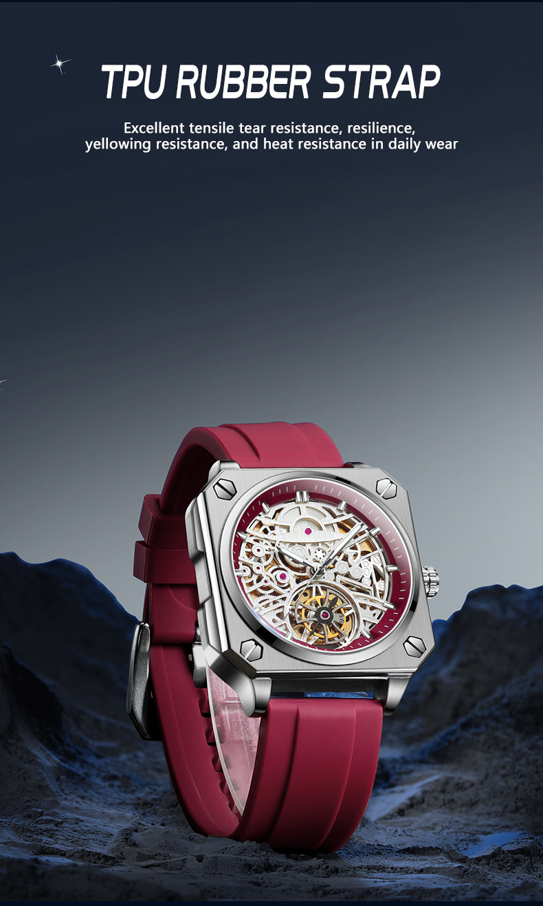 BINBOND Luxury Business Tourbillon Automatic Mechanical Men's Square ...