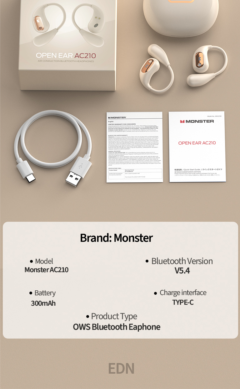 Monster MH22181 Bluetooth Earphone OWS Fully Open Earhook Headphone ...