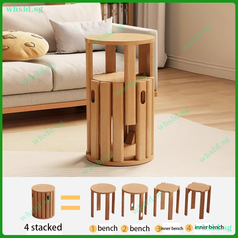 Solid Wood Household round Stool Stackable Dining Table Living Room ...