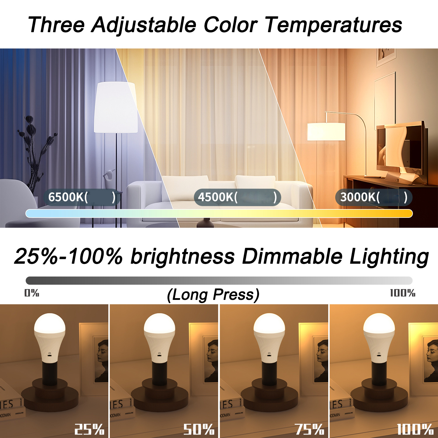 10W Rechargeable Light Bulb with Remote Control E27/E26 Dimmable ...