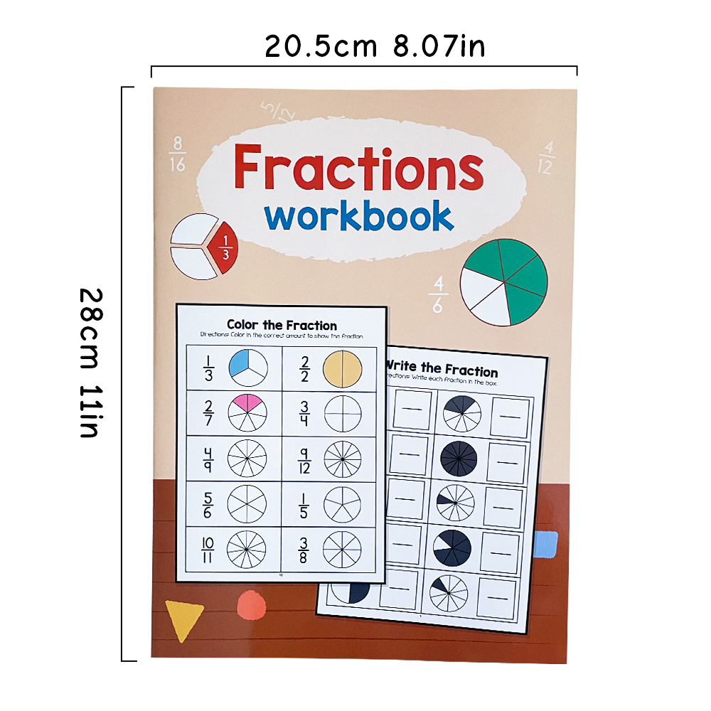24 Pages Fraction Math Workbook for Kids Children Kindergarten ...