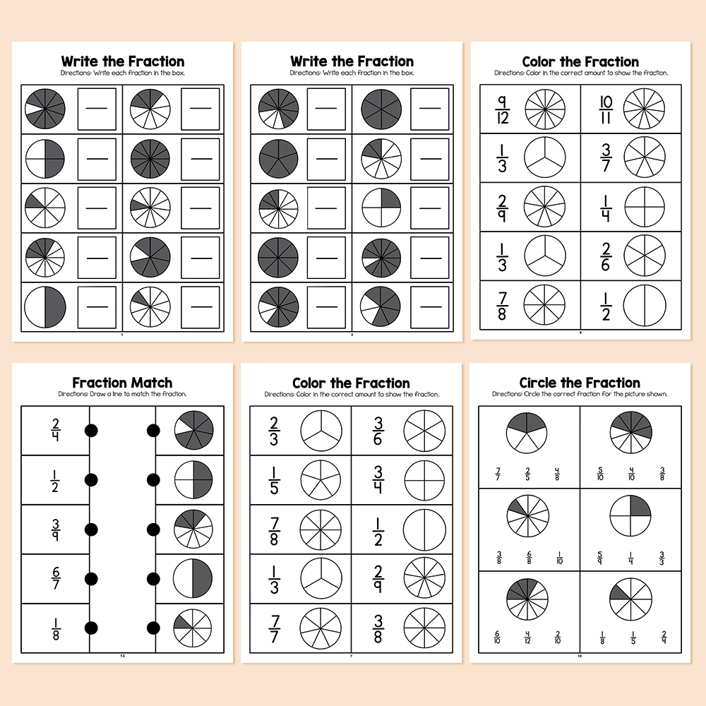 24 Pages Fraction Math Workbook for Kids Children Kindergarten ...