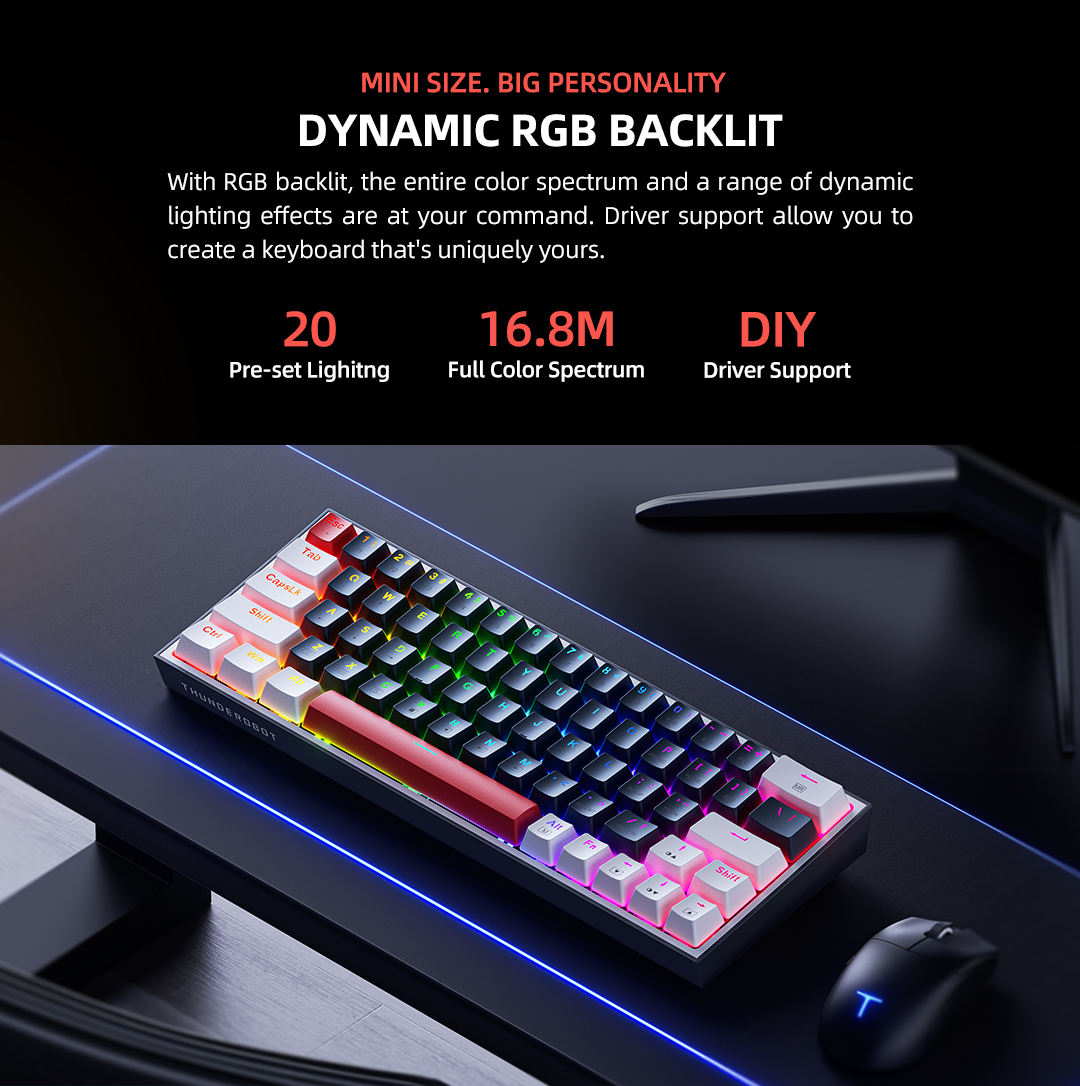 Thunderobot K63 Wired Mechanical Keyboard, Gaming Keyboard, 63 Keys PBT ...